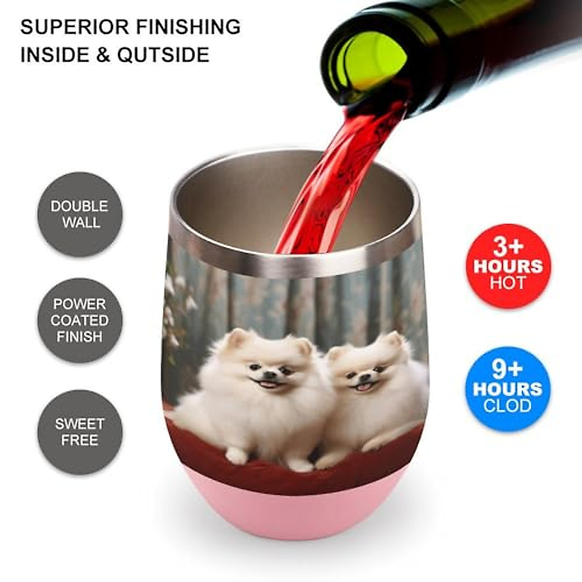 WYUSPGK 304 Stainless Steel Insulated Cup, Short-haired Pomeranian Dog Print Smooth Rim, Durable & Reusable - Perfect for Office, Home, And Travel