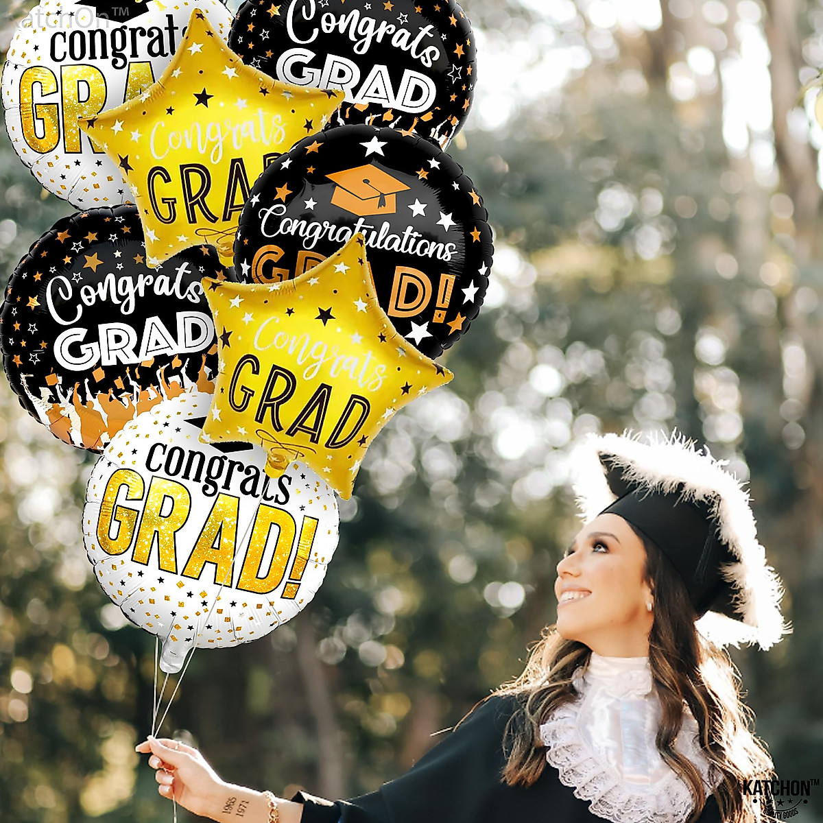 KatchOn, Congrats Grad Balloon Set - Big, 18 Inch, Pack of 12 | Congrats Grad Balloons, 2024 Graduation Party Decorations | Black and Gold Graduation Balloons, Graduation Decorations Class of 2024