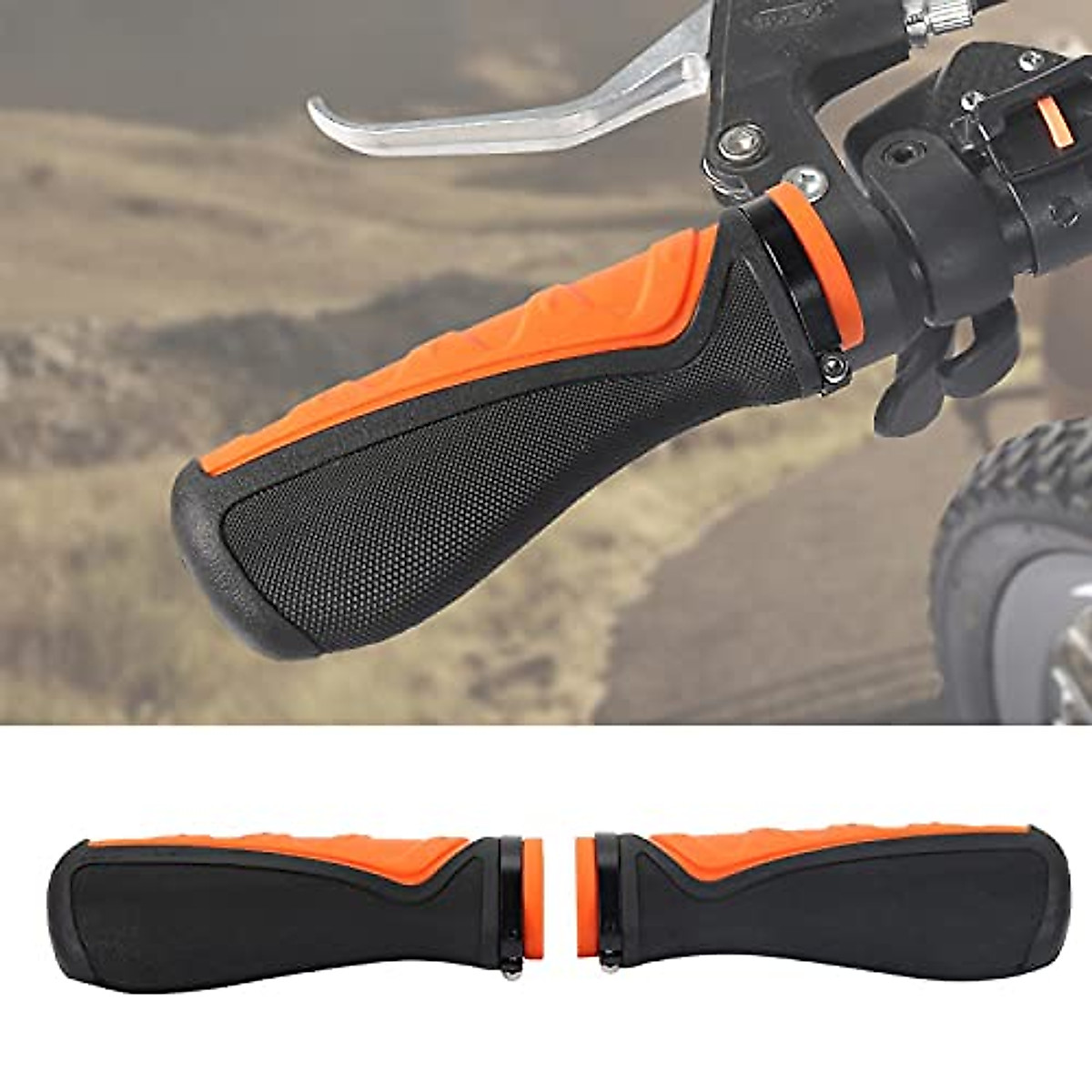 Bike Handlebar Grips, Orange & Black Rubber Anti-slip Lock-on Ergonomic Design Mountain Bike Grips, MTB BMX Anti-Slip Urban Bicycles Grips, Scooter Grips Accessories