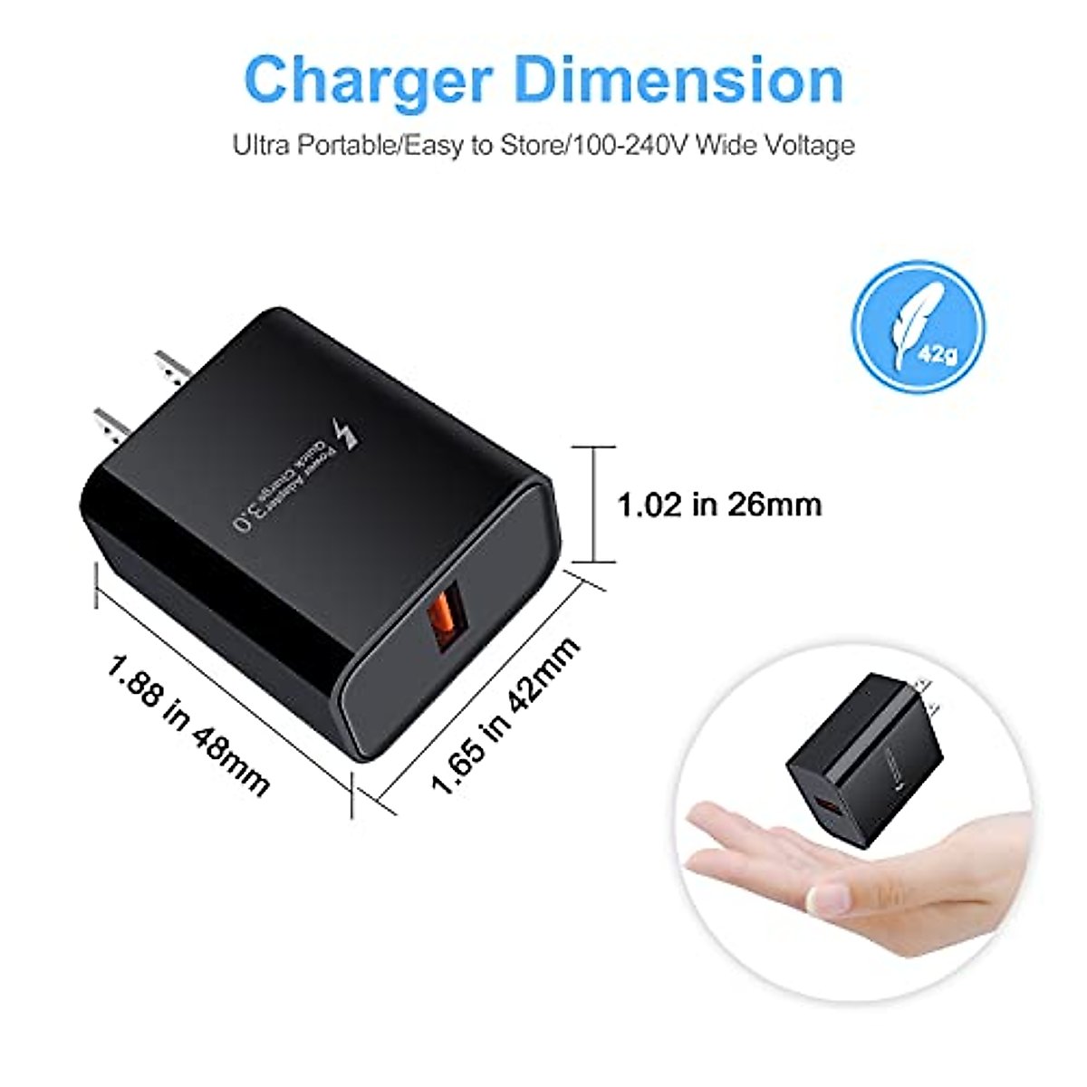Adaptive Fast Charging Wall Charger USB Cube Power Adapter Quick Charge 3.0 Charging Box Brick for Samsung Galaxy S23 Ultra/A14/A04S/A13/A03s/S22/S21/S20/S10/S10E Note20 A12 A33 A53 A11 A71 A51 A20