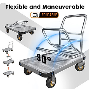 Heavy Duty Platform Truck Flat Moving Cart Hand Trucks,2000Lbs Steel Push Cart Dolly, 36 x 24in Large Flatbed with 5'' 360 Degree Swivel Wheels for Easy Storage