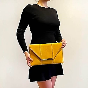 JNB Women's Faux Microsuede Envelope Clutch (Mustard)