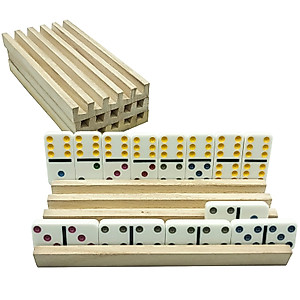 Yuanhe Domino Holder Trays Rack - Set of 4 Wooden Tiles Stand Holders for Mexican Train Rummy Chickenfoot