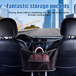 Ziciner Car Net Pocket Handbag Holder, Organizer Mesh Bag Between Two Seat, Driver Storage Netting Pouch for Handbag Purse, Barrier of Backseat Pet Kids, Car Accessories for Women Men (Black)