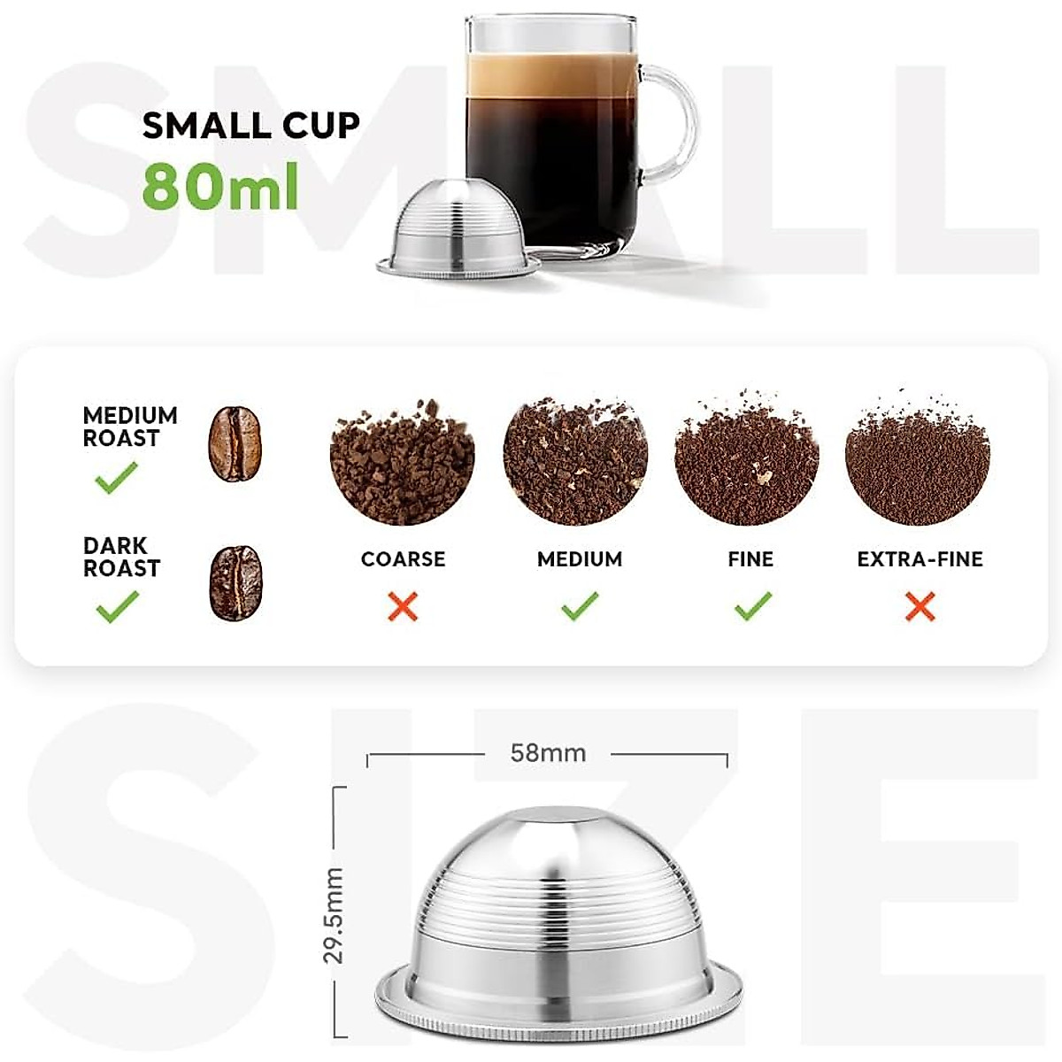 Stainless Steel Refillable Coffee Pods Compatible for Nespresso VertuoPlus,Stainless Steel Reusable Coffee Capsules Pods (2.4 oz)