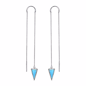 Threader Earrings Triangle Earrings Sterling Silver Created Turquoise Dangle Drop Long Chain Earring for Women Thread Earrings (turquoise)