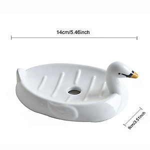 Cute Ceramic Soap Dish - Swan Soap Holder, Soap Tray for Bathroom Sink, Creative Animal Soap Bar Holder, White