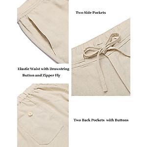 COOFANDY Men's Linen Beach Pants Loose Fit Drawstring Casual Pants Lightweight Baggy Cotton Trousers, Beige, X-Large