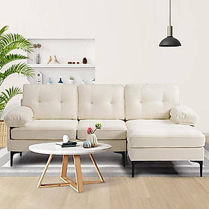 LANELIFE 83.07" W 3-Seat Sofa, L Shaped Reversible Sectional Sofa Bed,Extra Wide Convertible Chaise Lounge with Removable Cover, Chenille Couch for Living Room, Apartment and Small Space (White)