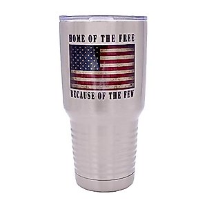 Rogue River Tactical Home of the Free USA Flag Military Veteran 30 Oz. Travel Tumbler Mug Cup w/Lid Vacuum Insulated Hot or Cold Gift