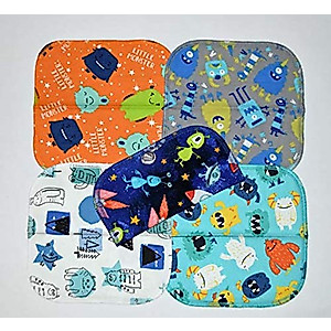 2 Ply Printed Flannel 8x8 Inches Set of 5 Little Wipes Monsters