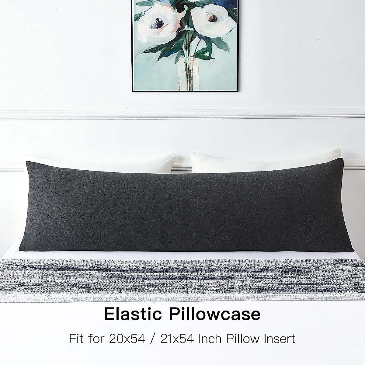 Body Pillow Cover with Zipper, Soft Body Pillow Pillowcase, Long Pillow Case Cover Breathable Jersey Cotton, 20x54 Inch, Dark Grey