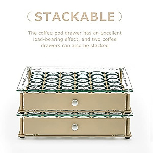 Coffee Pod Holder, Tempered Glass Top Coffee Pod Drawer Compatible with k cup Coffee Pods, Holds 36 Pods Coffee Pod Storage Drawer Organizer for Coffee Shop Office Kitchen Counter 14 × 13 × 3 in