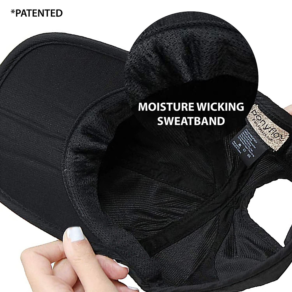 Ponyflo Active Ponytail Hat - Ponytail Caps for Women, Running Hat for Women, Curly Hair Ponytail Hat, Womens Ponytail Hats for Gym Black