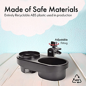 Universal Stroller Cup Holder|360° Rotation Holder with Food Snack Tray Attachment| Drink Accessories for Bike, Walker, Treadmill, Wheelchair, Shopping Cart and Trolleys (le012)