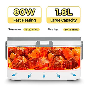 Ivyhouse Electric Lunch Box for Men and Women Food Heater 1.8L Large Capacity 3 in 1 12V/24V/110V Heated Lunch Boxes for Adults Warming Lunch Boxes for Work with Fork & Spoon & Lunch Bag Grey