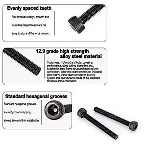 jiuwu 50Pcs M3 x 25mm Socket Head Screw，Thread Pitch 0.5 mm Alloy Steel 12.9 GradeHex Socket Button Head Cap Screws Bolts Kit, Black Oxide Finish