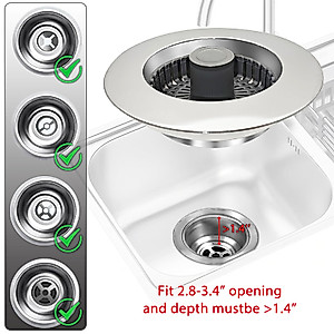 BAOLSLS 3 in 1 Kitchen Sink Stopper, Pop Up Kitchen Sink Drain Strainer, with An Extra Basket Strainer, Kitchen Sink Drain Stopper for US Standard 3-1/2 Inch, Brass Material Electroplate Silver