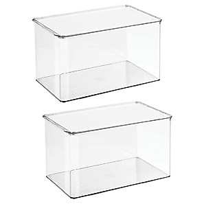 mDesign Plastic Stackable Toy Storage Bin Container Box with Hinge Lid for Organizing Living Room, Play Room, Bedroom, Nursery - Holds Blocks, Puzzles, Books - Lumiere Collection - 2 Pack - Clear