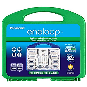 Panasonic K-KJ17MCC82A 4-Position Charger with 2 AAA & 8 AA eneloop Batteries & 2 C & 2 D Spacers