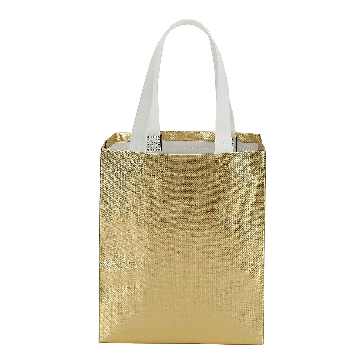 Tosnail 40 Pack 10 x 8 Inch Glossy Gold Reusable Grocery Bags Shopping Tote Bag with Handle Present Bag Gift Bag for Weddings, Birthdays, Party, Event - Gold