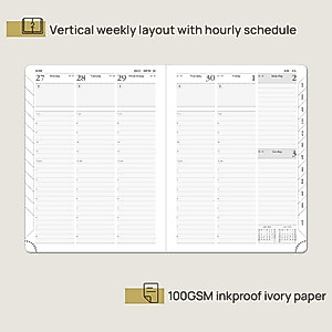 POPRUN 2023 Planner Weekly and Monthly 6.5" x 8.5" - Agenda 2023 with Hourly Time Slots, Monthly Expense & Notes, Inner Pocket, Vegan Leather Soft Cover - Brown