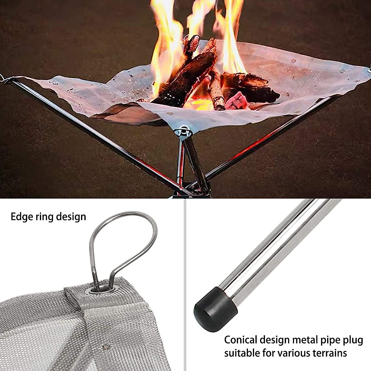 Finderomend Portable Fire Pit for Camping 22 Inch Mesh Collapsible Folding Fire Pit with Stainless Steel for Campfire, Outdoor, Camping and Travel- Include Carry Bag