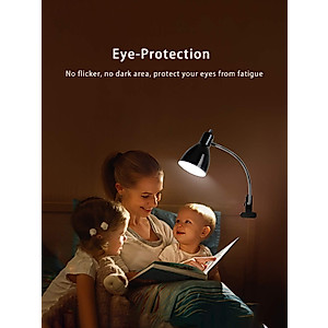Desk lamp Eye-Caring Table Lamps, 360°Rotation Gooseneck Clip on Lamp Reading Light Portable Reading Book Light, Clamp Light, Study Desk Lamps for Bedroom and Office Home Lighting (Black)