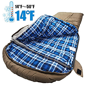 0 Degree Canvas Sleeping Bag for Fishing, Hunting, Traveling and Camping Particularly in Cold Winter Outdoor with Removable Flannel Liner and Free Compression Sack for Big and Tall Adults