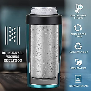 Maxso Skinny Can Cooler for 12 oz Standard or Slim Cans & Beer Bottles. 4 in 1 Stainless Steel Vacuum Insulated Universal Beverage Can Holder Keep Drinks Cold - Green
