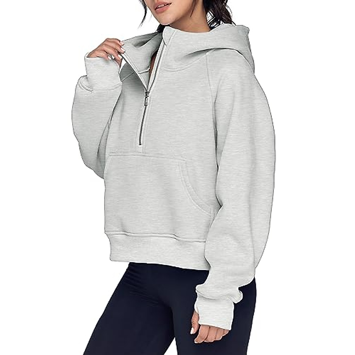 AUTOMET Half Zip Pullover for Women Quarter Zip Sweatshirts Hoodies Cropped Fleece Sweaters Fall Outfits Winter Clothes Fashion 2023 Grey