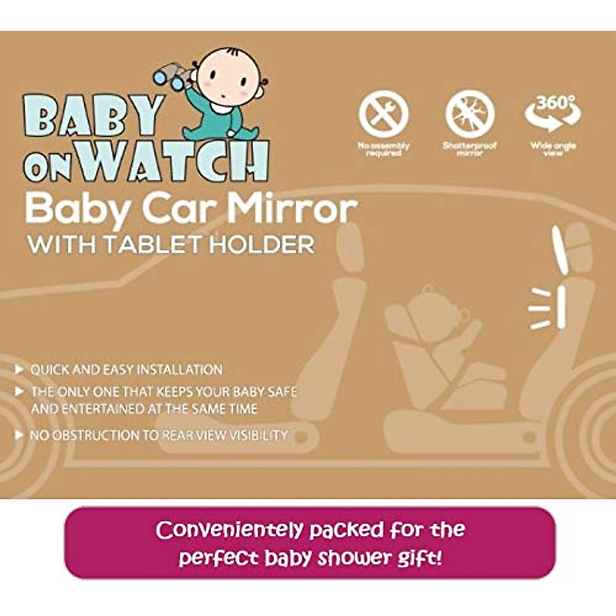 Baby Mirror for Car with Ipad Holder - XL Infant Car Mirror for Baby Rear Facing - 360° Wide Angle, Clear View, Shatterproof & Crash Tested Safety Baby Car Mirror for Back Seat with Car Tablet Holder