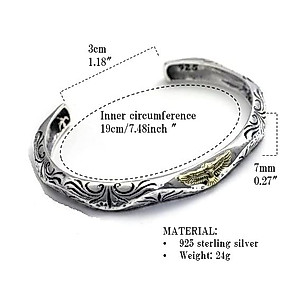 COSUMOSU Sterling Silver Southwest Native American Eagle Hawk Cuff Bangle Bracelet Adjustable