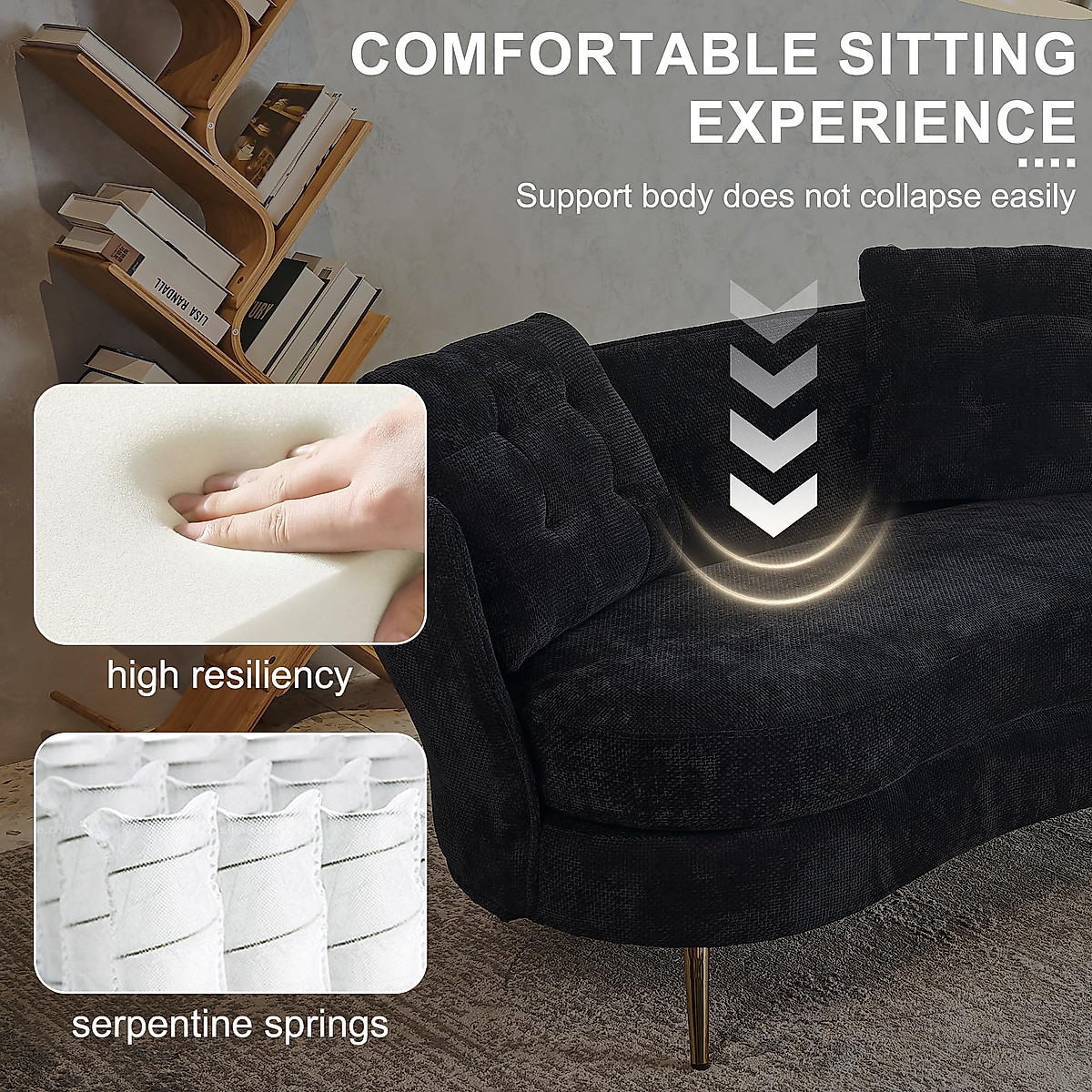 Modern Tufted Velvet Loveseat,Futon Club Two Seater Sofa,Compact Living Room Studio,Office,Dormitory,Breathable Spring Small Sofa For Entertainment Room Suitable For Living Room ＆ Bedroom (Black)