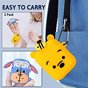 JoySolar 2 Packs for Airpod 1&2 Case Cute Cartoon Character 3D Soft Silicone Air Pods Funny Cover Kawaii Fun Cool Unique Design Shell Stylish Girls Kids Teens Women Cases for Airpods 1/2(Winn+Donkey)