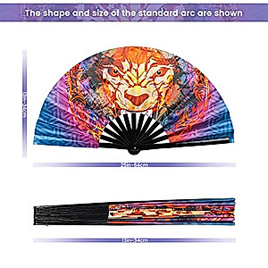 TRENDBOX Large Folding Hand Fan, UV Glow Fan for Rave, Festival Folding Hand Fan for Women Men with Velvet Bag for Decorations, Party, Dance and Music Festival - Wolf