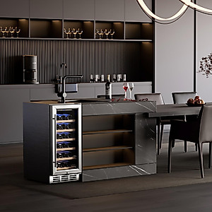 EUHOMY 15 Inch Under-counter Refrigerators, Single Zone Wine Fridge, Wine Refrigerator Digital Temperature Control, Freestanding Wine Chiller with Removable Shelves