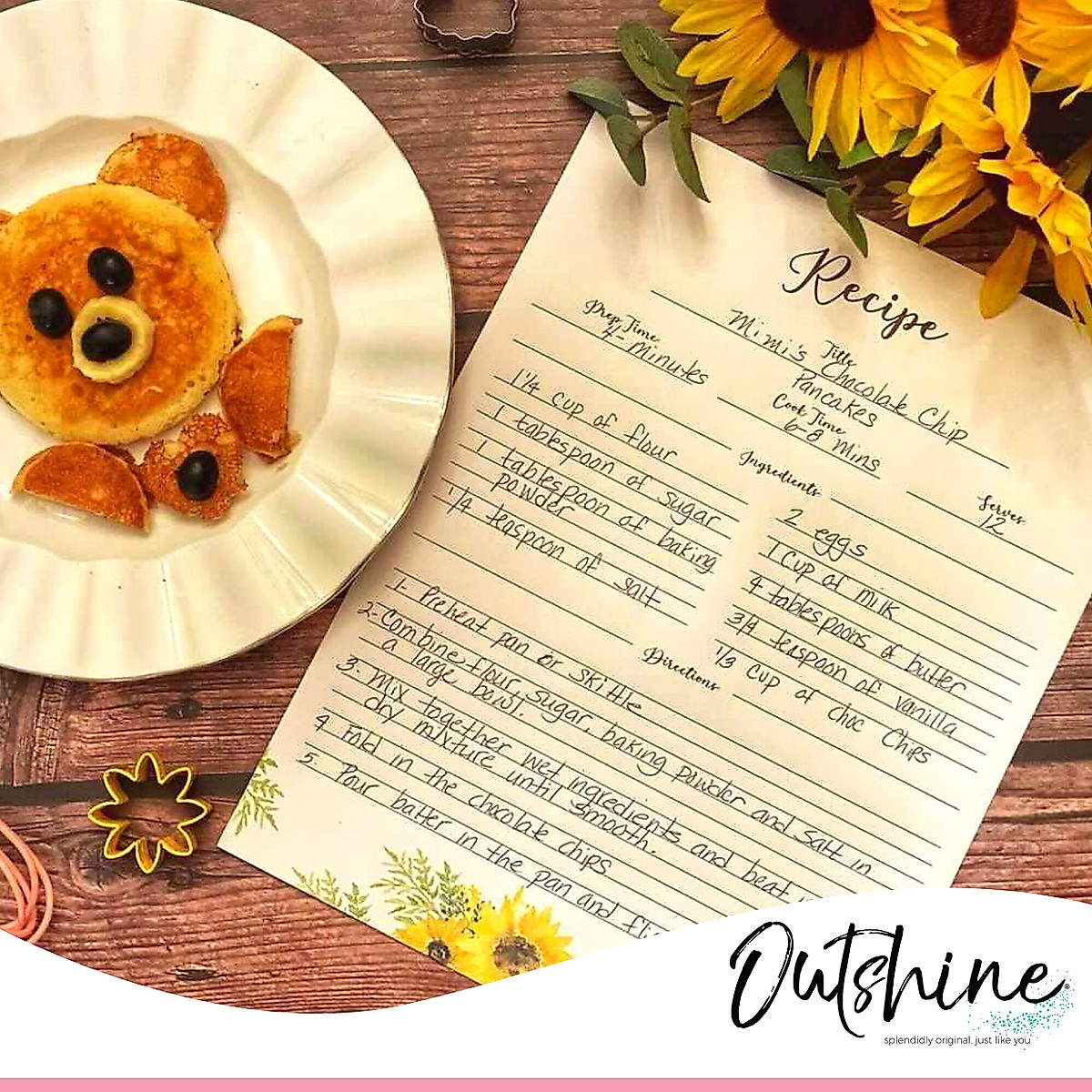 Outshine Premium Recipe Paper for 8.5" x 11" Recipe Binders, Sunflower Design (50 Sheets) | Refill Pages for Recipe Binder | No-Smear Matte Paper | Great Gift for Mom, Sister, Daughter, Friend
