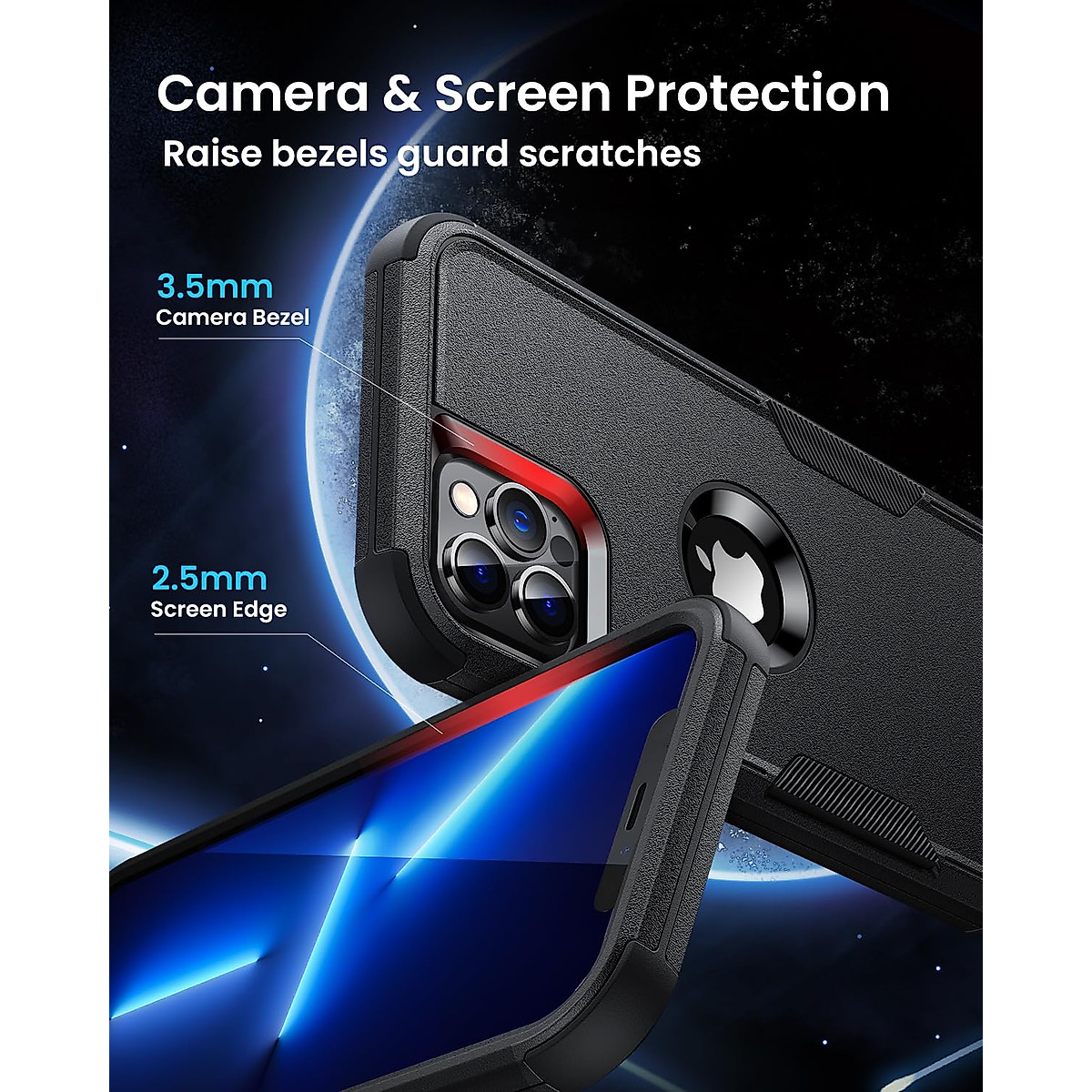 Scutum Design for iphone 13 Pro Max Case,[10 FT Military Grade Drop Protection] with [Screen Protector], 3 in 1 Non-Slip Heavy Duty Shockproof Phone Case,6.7 Inch,Black