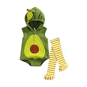 VISGOGO Toddler Infant Baby Boy Girl Avocado Pineapple Fruit Fancy Costume Hooded Romper Jumpsuit Legging 2Pcs Outfit (Green, 18-24 Months)