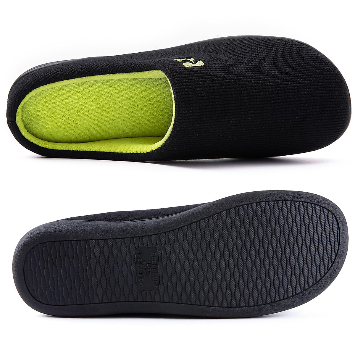 RockDove Men's Original Two-Tone Memory Foam Slipper, Size 7-8 US Men, Black/Lime