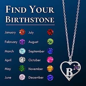 Arbach’s Icy Jewelry - Sterling Silver Box Chain Personalized Birthstone Pendant Statement Necklace - Heart & Letter (B)