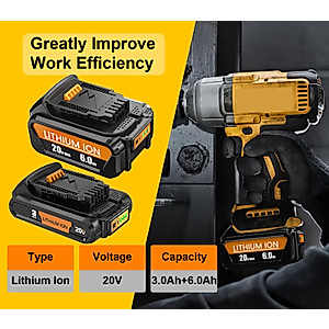 6000mAh and 3000mAh Replacement Battery for Dewalt 20v and DCB105 Charger Kit Compatible with DCB204 DCB204-2 DCB203 DCB201 DCB200 Compatible with Dewalt 20 Volt Power Tools DCD DCF DCG DCS series