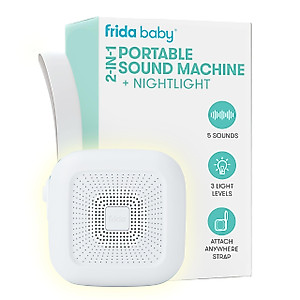 2-in-1 Portable Sound Machine + Nightlight by Frida Baby White Noise Machine with Soothing Sounds for Stroller or Car Seat with Volume Control