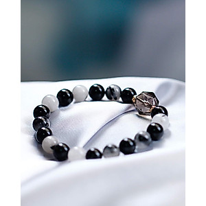 Jewever Triple Protection Bracelets Healing Energy Crystals Stones wealth bracelet for Women(Black Rutilated Quartz/Smoky Quartz/Obsidian 8mm)