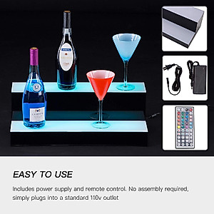 Nurxiovo 20/30/40 Inch LED Lighted Liquor Bottle Display 2 Step Illuminated Bottle Shelf 2 Tier Home Bar Drinks Lighting Shelves with Remote Control(20 inch)