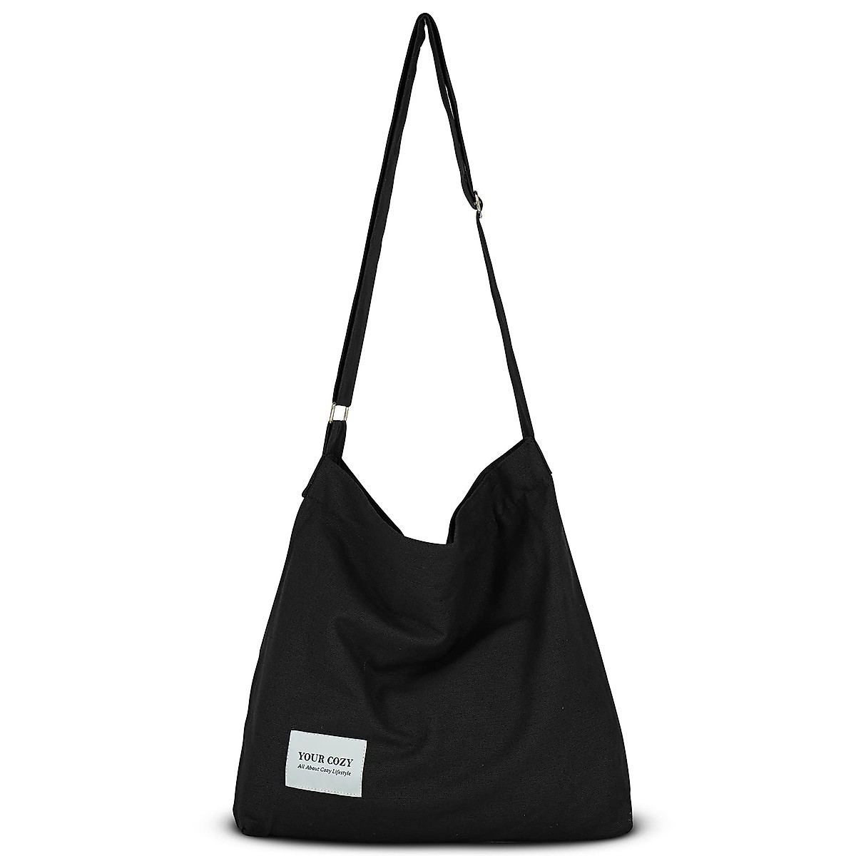 Your Cozy Women's Retro Large Size Cotton Shoulder Bag Hobo Crossbody Handbag Casual Tote For Shopping and Travel (Black)