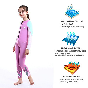 ZCCO Kids Wetsuit,2.5mm Neoprene Thermal Swimsuit Wet Suits for Girls,Youth Girl's One Piece Wet Suits Warmth Long Sleeve Swimsuit for Diving,Swimming,Surfing etc Water Sports (Pink, S)