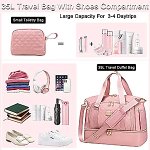 Weitars Gym Bag For Women,Travel Duffel Weekender Bag,Sport With Shoes Compartment And Wet Pocket,Large Carry On Overnight Hospital Women Travel,Gym,Shopping (Pink)