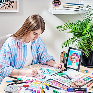 ARTEZA Colored Permanent Markers, Set of 40, Fine & Brush Tip Paint Pens